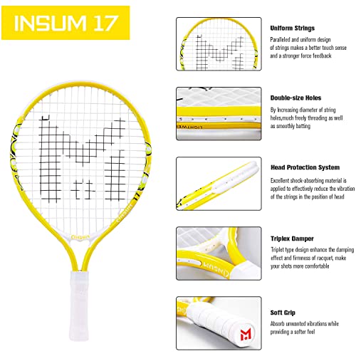 insum 17'' Junior Tennis Racket for Aged 2-3 Y with Strap Bag Kids Tennis Racquet (17inch-Yellow)