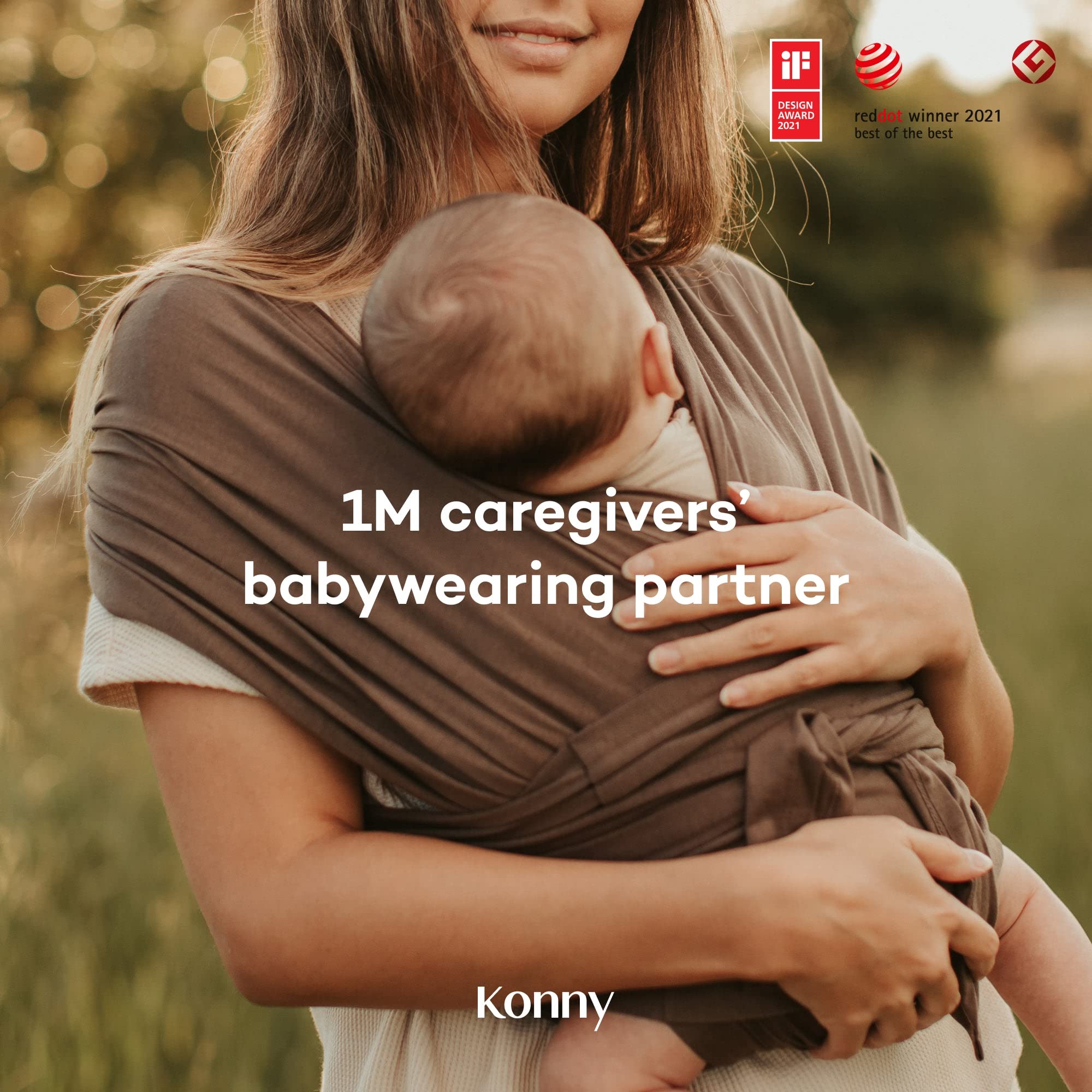 Konny Baby Carrier Elastech Luxury Carrier Wrap, Easy to Wear Baby Wrap Carrier, Perfect Essentials Cloths for Newborn Babies up to 44 lbs, (Charcoal, L)