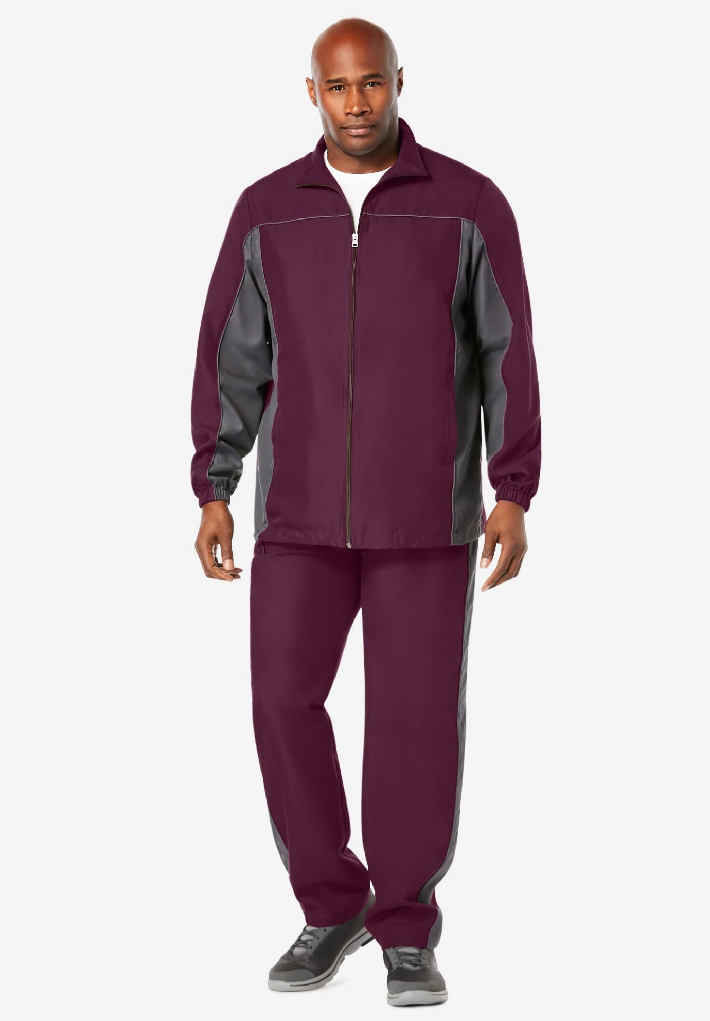 KingSize Men's Big & Tall Long Sleeve Colorblock Tracksuit - 5XL, Deep Burgundy Carbon Colorblock