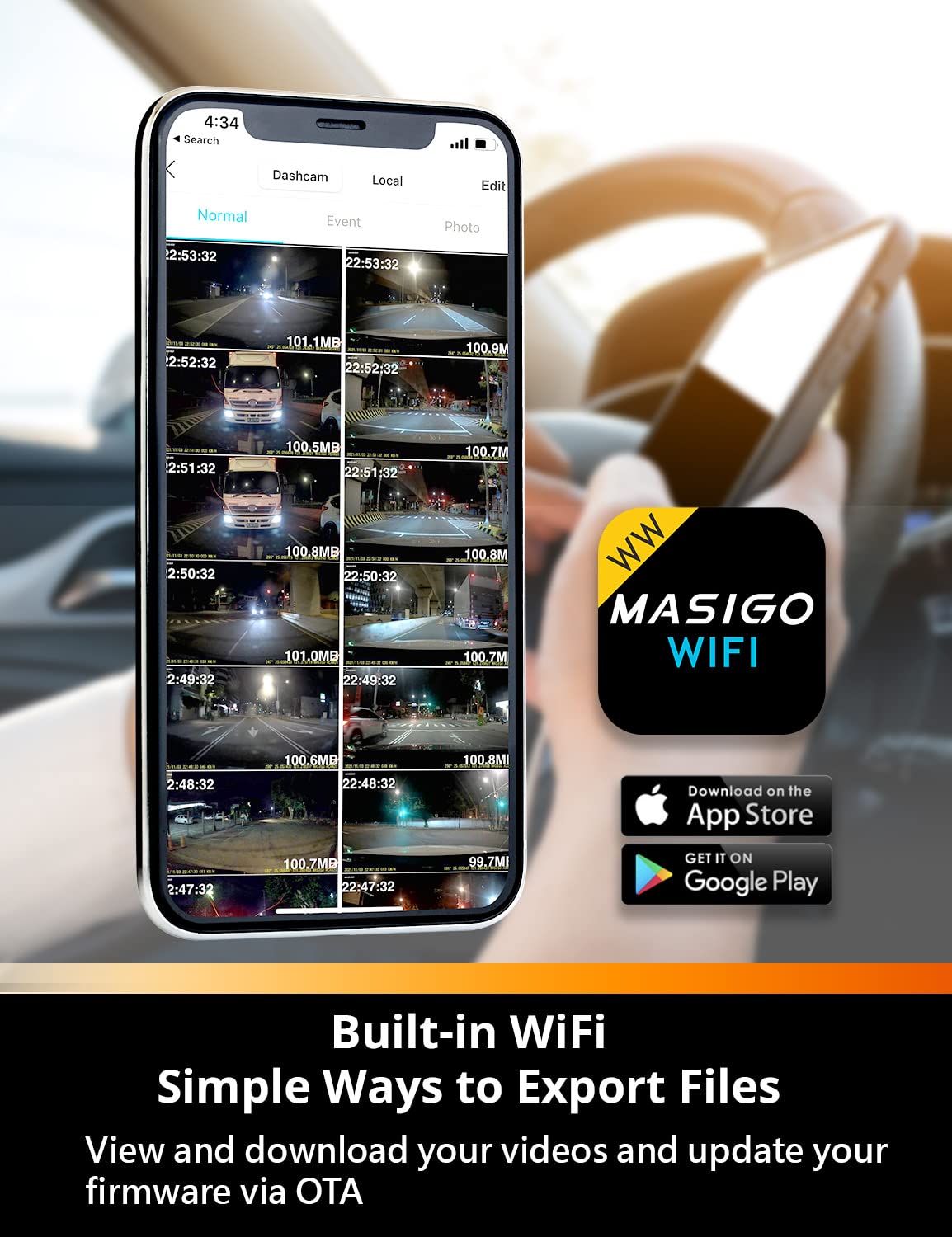 MASIGO A330D Dash Cam Front and Rear - Dual 1080P 60fps Dash Camera for Cars with WiFi, GPS and Speed, Stavis Night Vision, G Sensor Parking Mode, Loop Recording, Free APP, Support 512GB Max