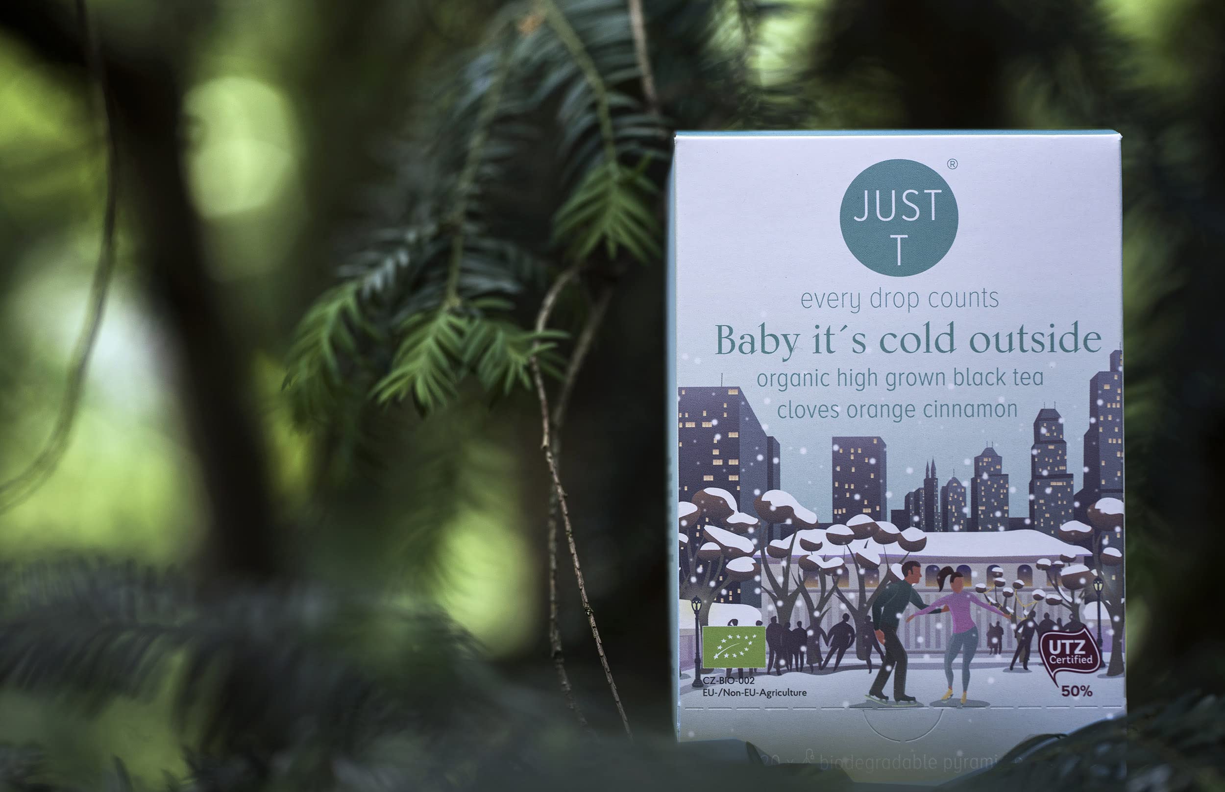 JUST T Baby It´s Cold Outside Pyramid Tea Bag (20 pcs) | Organic Black Tea – Mixed with Cloves, Orange and Cinnamon | Biodegradable Organic Tea Bags – Premium High-Grown Leaf Tea for All Tea Lovers