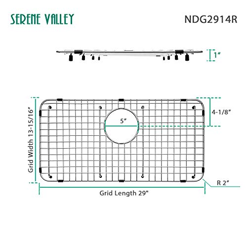 Serene Valley Sink Bottom Grid 29" X 13-15/16", Rear Drain with Corner Radius 2", Sink Protector NDG2914R