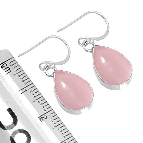 JEWELOPORIUM Pink Rose Quartz 925 Sterling Silver Earring for Women Stone Drop Dangle Handmade Silver Earring Birthday Gift Cocktail Jewelry
