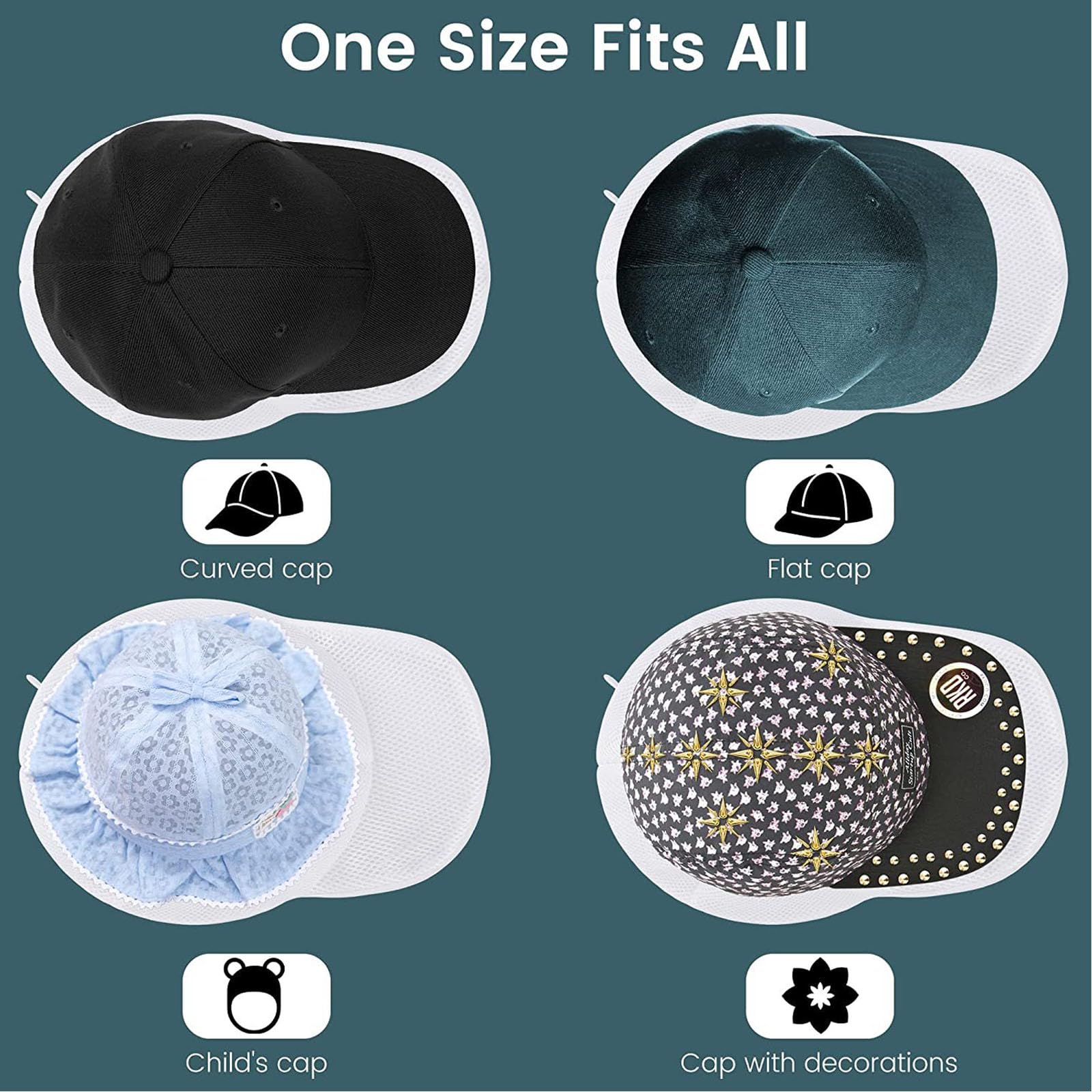 LARDERGO Hat Washer for Baseball Caps, Cap Washer with Mesh Bags, Hat Cleaner for Baseball Caps, for Washing Machine