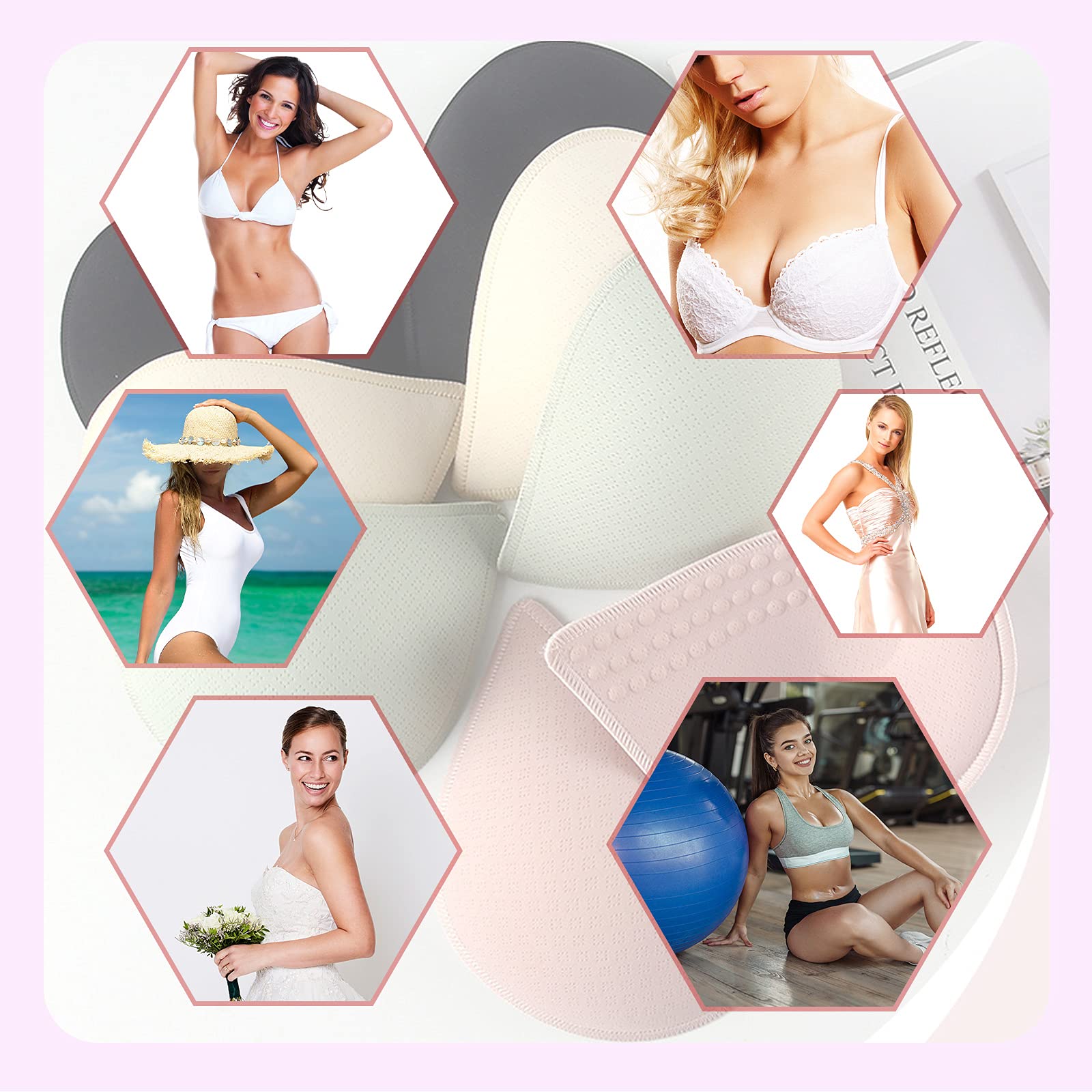 KOOAAICCHI Bra Pads Inserts 4 Pairs, Latex Bras Cups Inserts Removable for Women's Sports Cups Bra or Swimsuit Insert in Set (8 PCS) - M