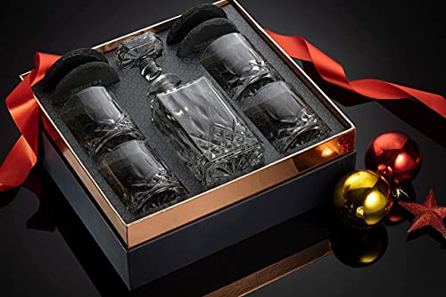 Mixology Whiskey Decanter and Glass Set for Men, Crystal Bourbon Decanter Set with 10oz Whiskey Glasses in a Classy Gift Box, Perfect for Scotch, Bourbon and Cognac - Gifts for Men