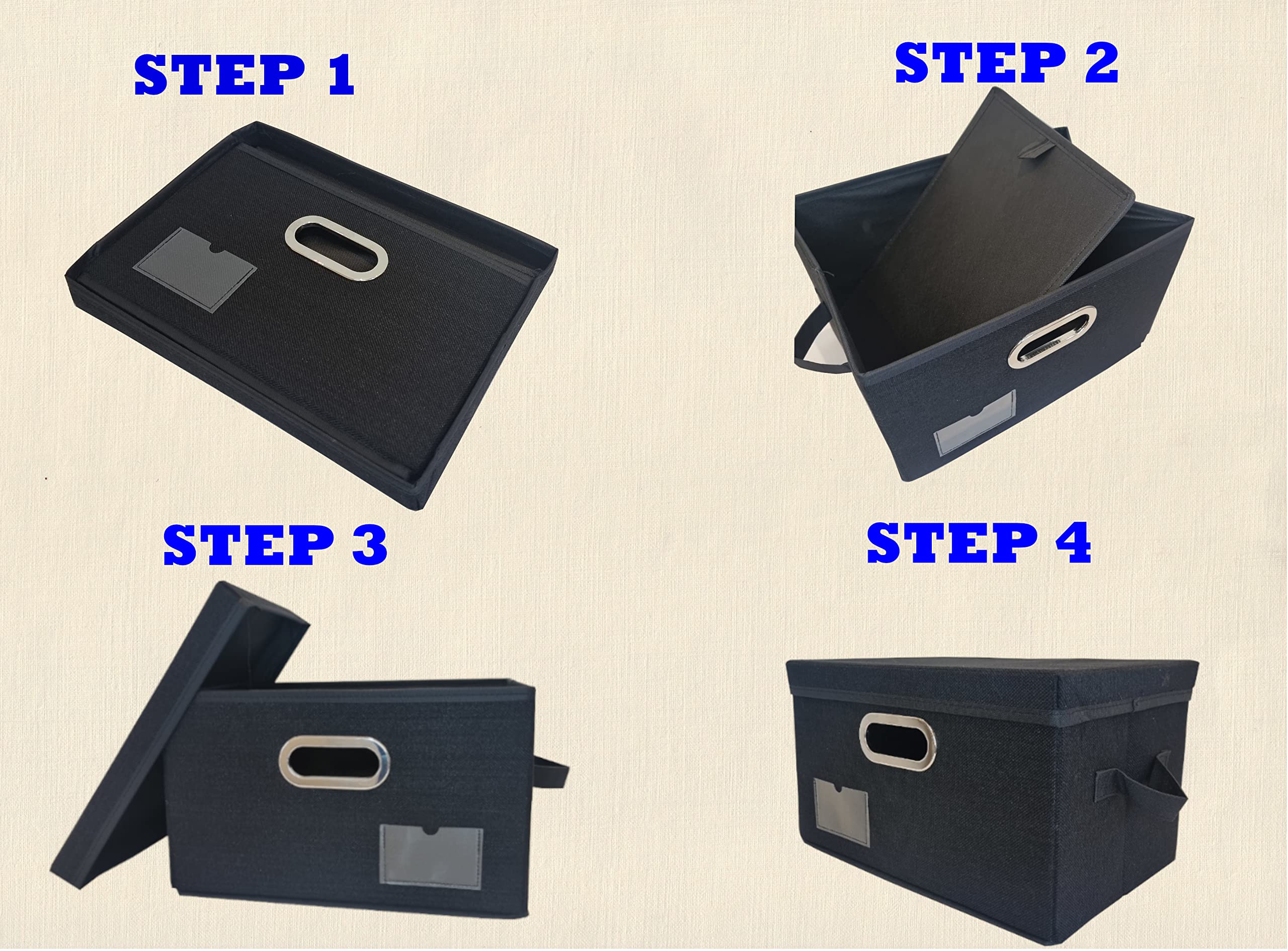 Larg black storage bins with lids [3-Pack], storage box with lid [14.5" L x 10" W x 3.9" H], storage boxes decorative, Foldable Storage Boxes Organizer