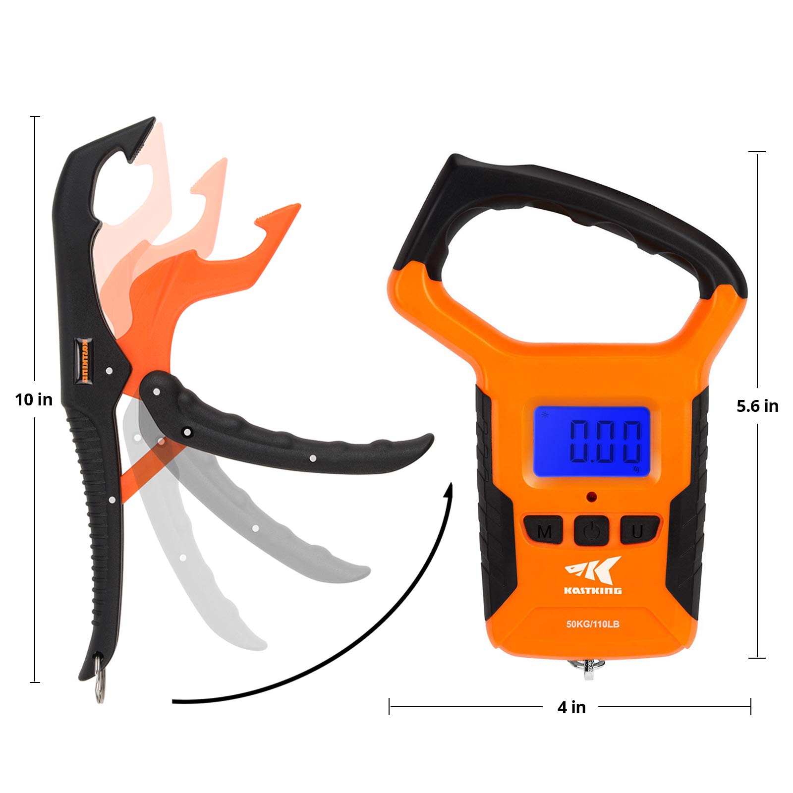 KastKing Fish Scale with Floating Lip Gripper, Water Resistant, Dual Mode β 110 LBS/50 Kg, Light and Strong ABS Frame, Non-Slip Handle, Retractable 38β Tape Measure and Floating Lip Gripper Combo