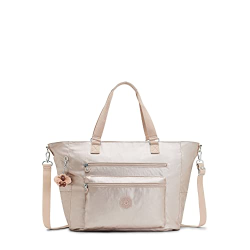 Kipling Womens WomenÂ’s Isaac Weekender Bag, Versatile Lightweight Overnight Tote, Nylon Travel Tote Bag, Quartz Metallic, 17.25 L x 15 H 8 D US