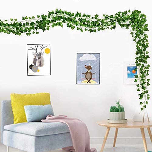 KASZOO 84Ft 12 Pack Artificial Ivy Garland Fake Plants, Vine Hanging Garland, Hanging for Home Kitchen Garden Office Wedding Wall Decor, Green
