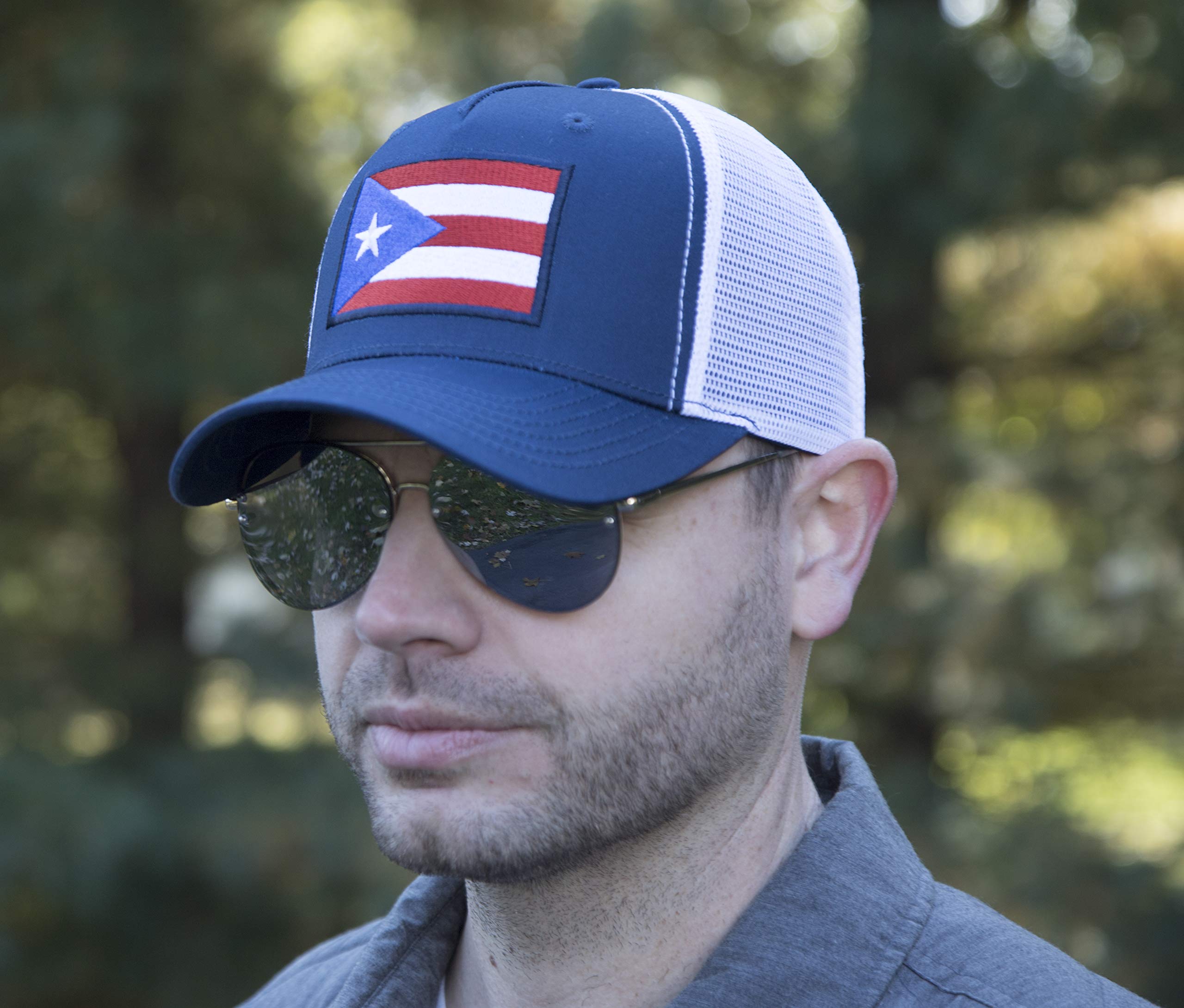 International Tie Navy White Flag Hats - Snapback Trucker Baseball Hat (Puerto Rico)