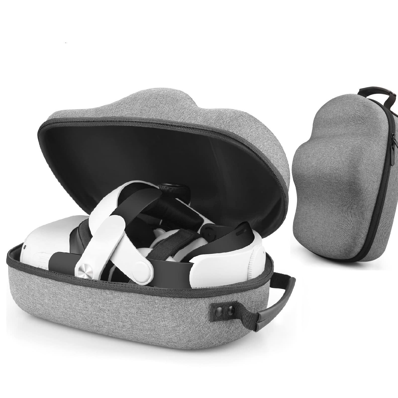 MASiKEN Hard Sleek Carrying Case Compatible For Oculus Quest 2 Headset with M2 Head Strap/M3 Halo Strap - VR Quest 2 Accessories Fit Elite Strap, Waterproof Shockproof Comfort Touch (Gray)