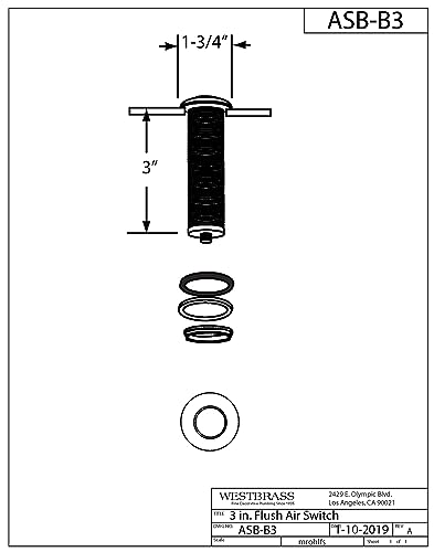 Westbrass ASB-B3-07 Sink Top Waste Disposal Replacement Air Switch Trim Only, Flush Button, Satin Nickel