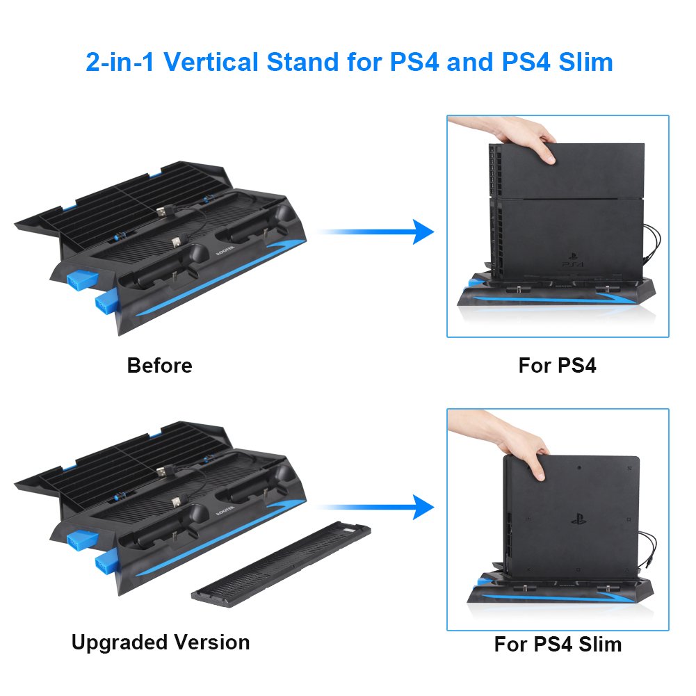 Kootek Vertical Stand for PS4 Slim/Regular Playstation 4 Cooling Fan Controller Charging Station with Game Storage and Dualshock Charger (Not for PS4 Pro)