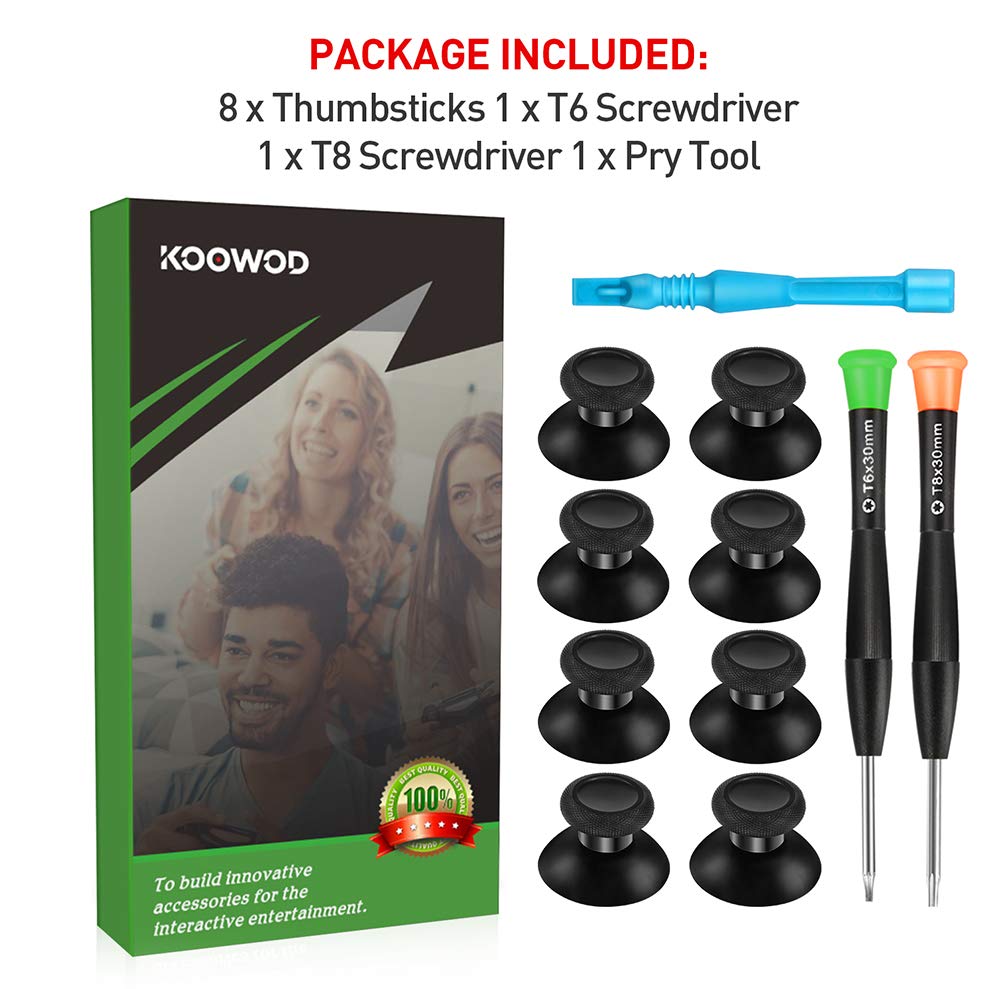 KOOWOD 4 Pairs Replacement Analog Thumb Sticks Joystick Thumbsticks Parts - Rubberized Top with T8 T6 Repair Screwdriver Kit for Xbox One Controller