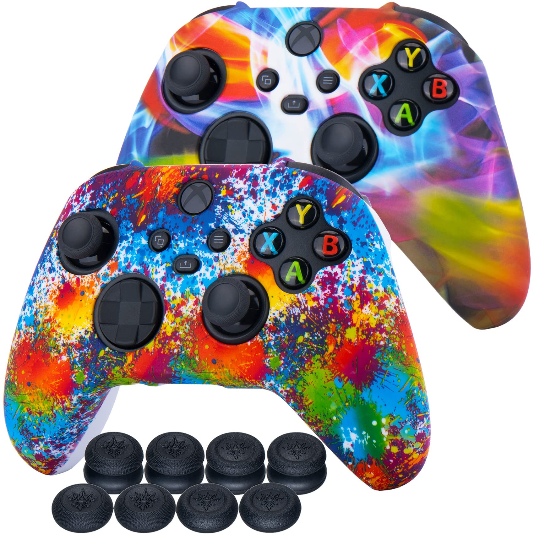 MXRC Silicone Rubber Printing Cover Skin Case x 1 Anti-Slip Customize for Xbox Series X/S Controller x 2(Rainbow Pack) + Thumb Grips x 8