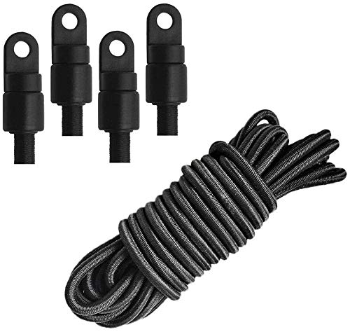 Kayak 16.4' 1/4" Strong Canoe Boat Bungee Rope+ 4X Shock Cord End Stop Black