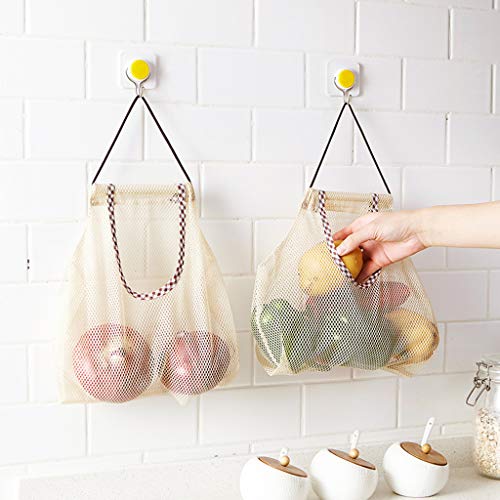 Mesh Vegetable Kitchen Storage Fruit and Storage Bag Bag Kitchen,Dining & Bar Kitchen Containers for Organizing (Beige, One Size)