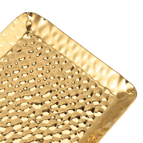 Serving Platter, Elegant Pastry Serving Tray Hammered Dishwasher Safe for Restaurant (Gold)