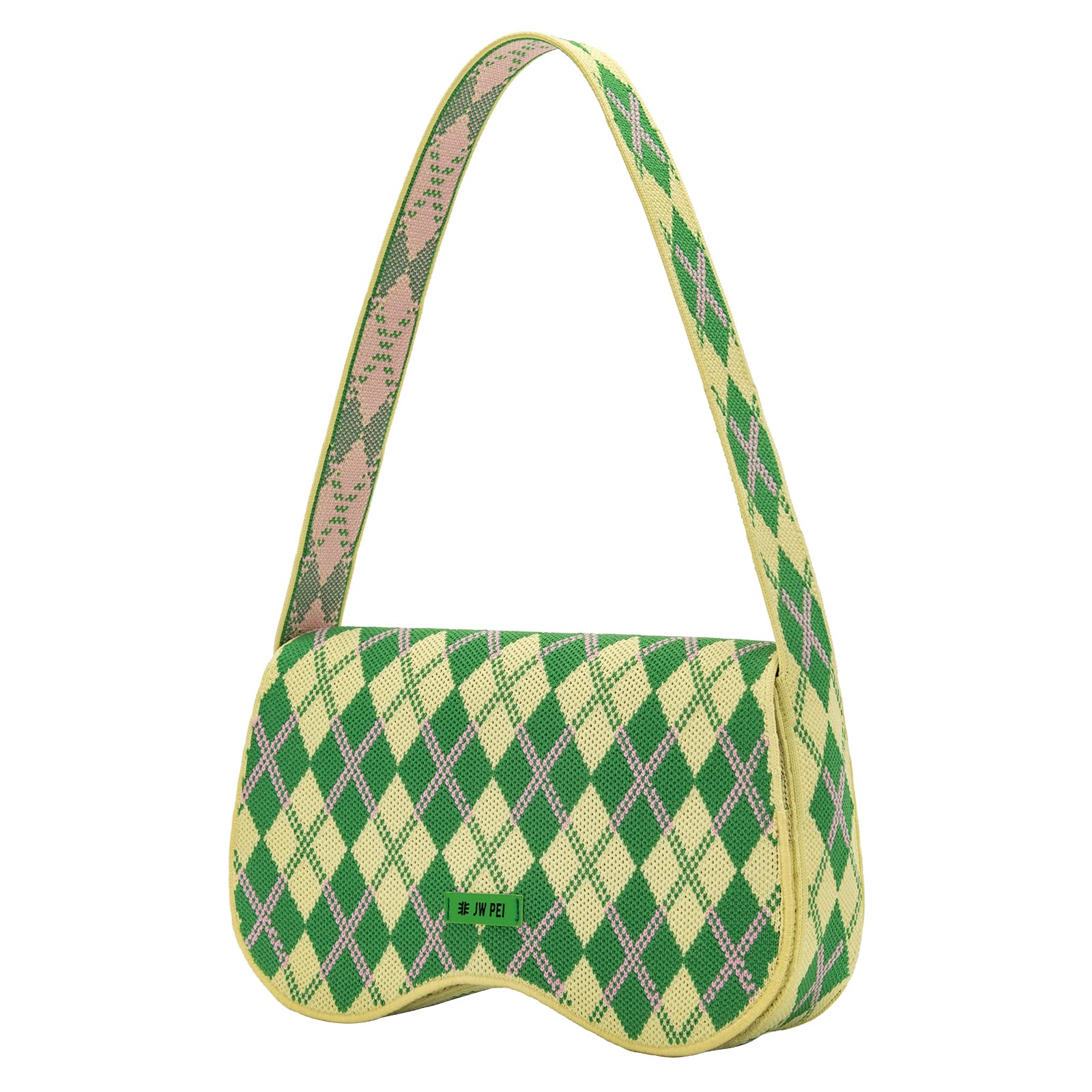 JW PEI Women's Becci Knitted Shoulder Bag (Light Yellow & Green & Pink)