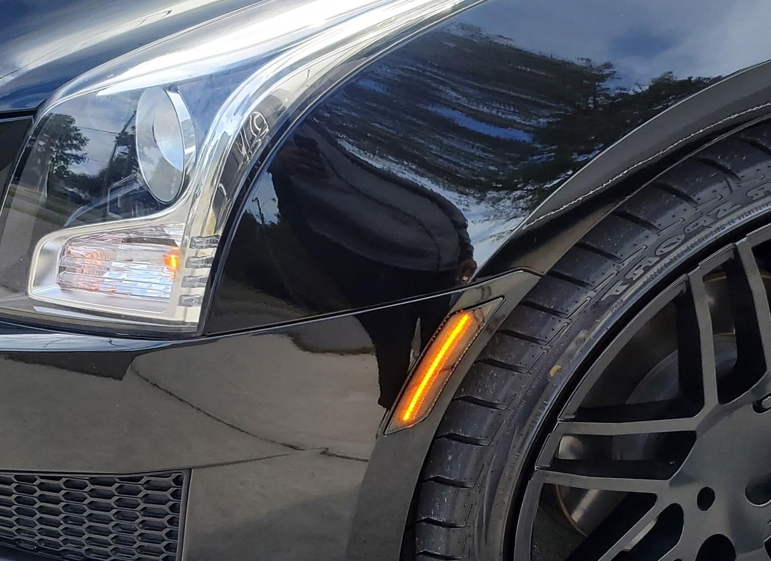 iJDMTOY Smoked Lens 27-SMD Amber Full LED Bumper Side Marker Light Kit Compatible With 2013-2014 Cadillac ATS, 2017-up Cadillac XT5; Compatible With 2019-up Chevy Blazer, Replace Amber Sidemarkers