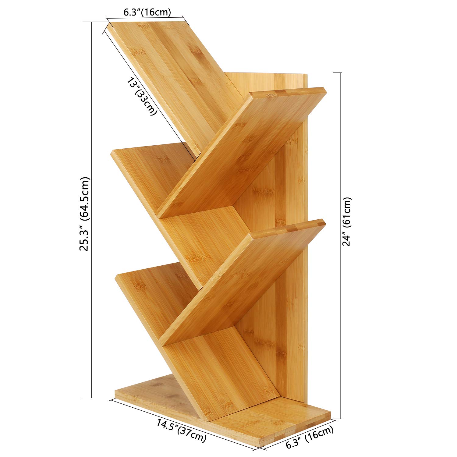 JIIKOOAI Tree Bookshelf Book Rack, Display Storage Bookcase,Magazine Rack, Multi-Tier Floor Free Standing Wood Bookshelf 4 Tier Decor Bookshelf for Living Room, Home Office