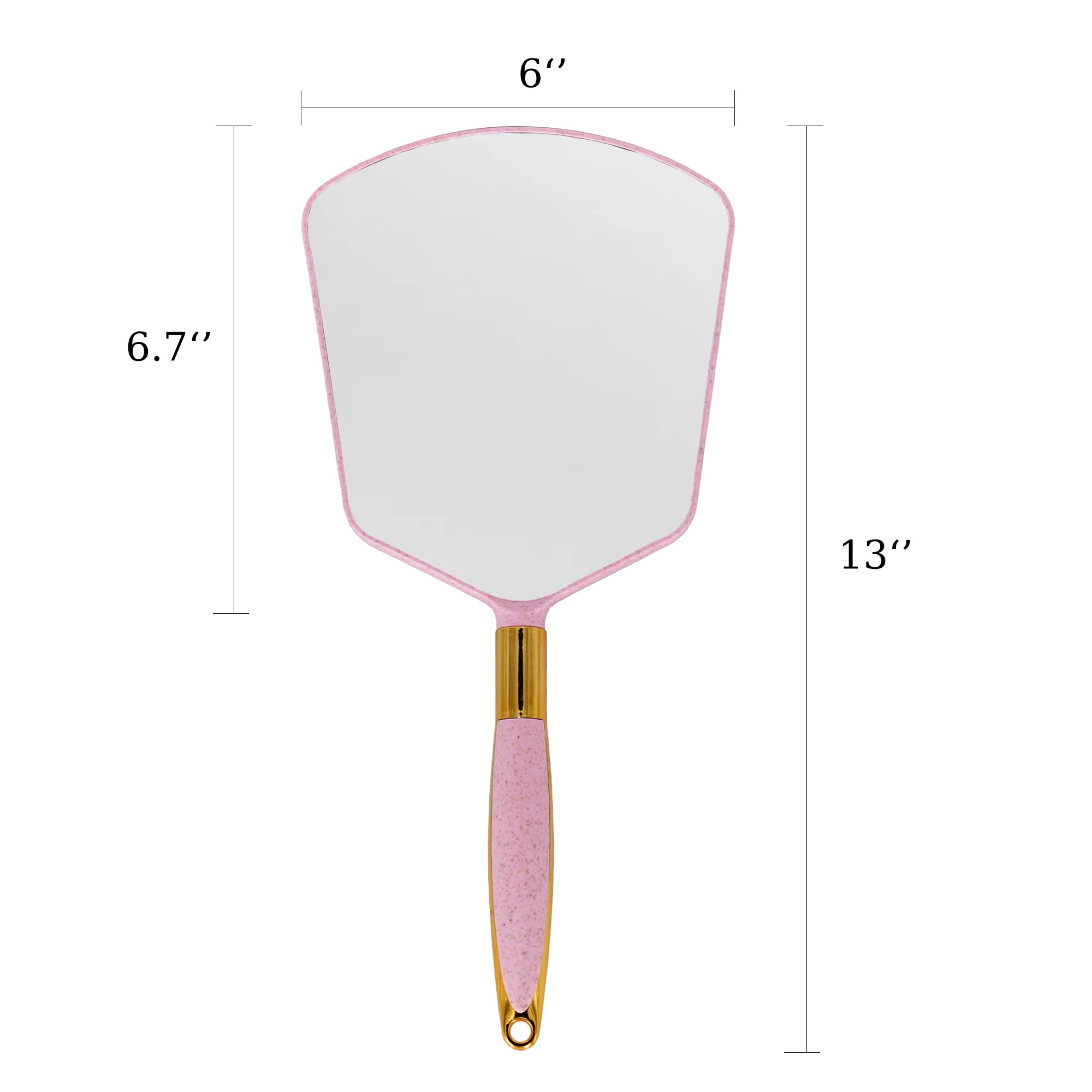 YCHMIR Hand Mirror, Handheld Mirror with Handle,Barber Hairdressing Handheld Mirrorfor for Salon 6 x 13 inch Pink-Square