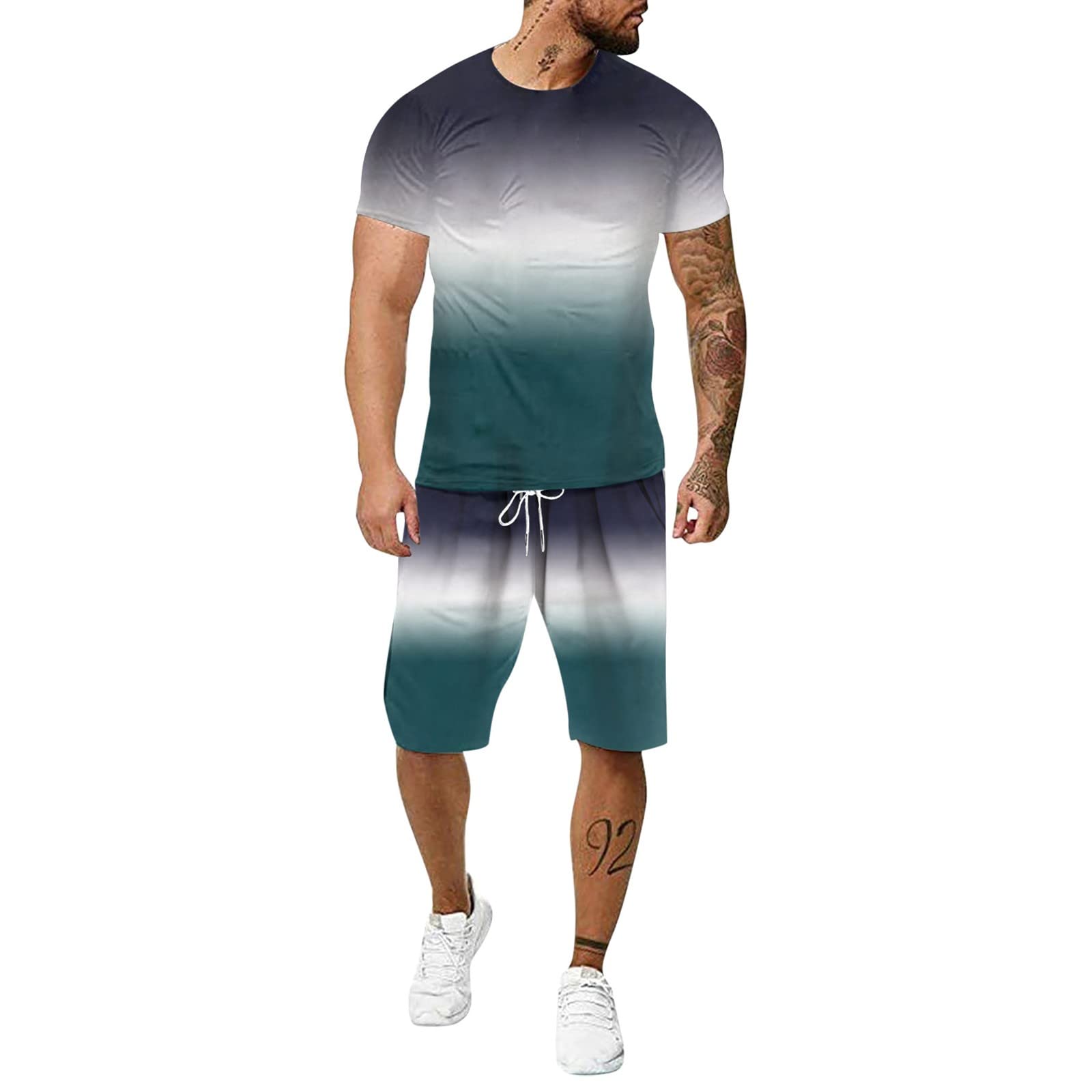 Men's 2 Piece Outfits Shorts Casual Running Solid Short Sleeve Shirts for Men Sets Summer Comfort Suit Sets
