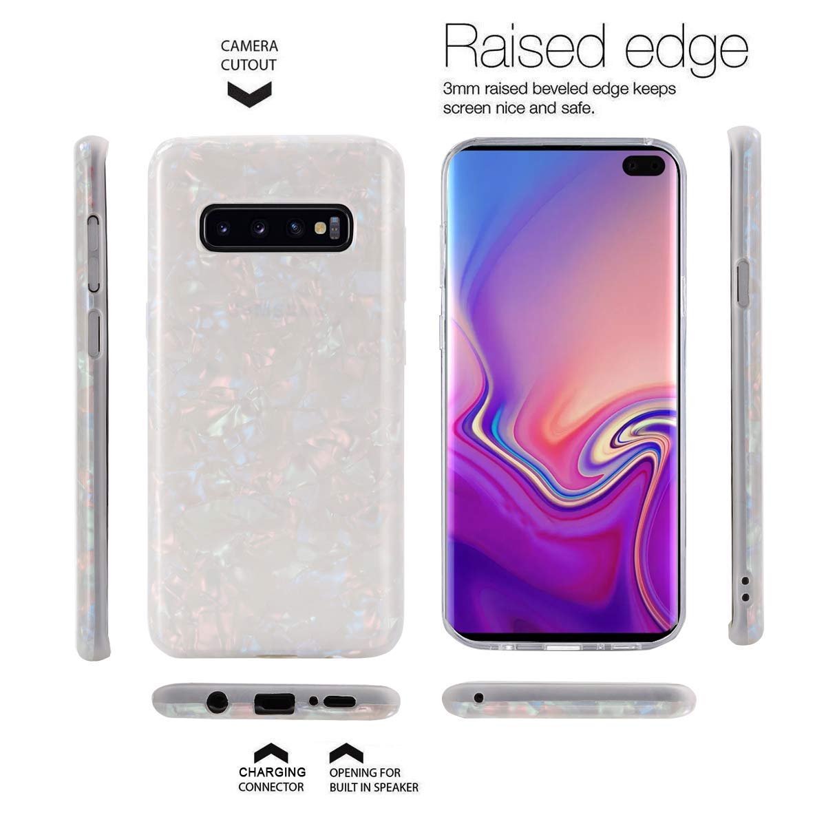 J.west Galaxy S10 Plus Case, Luxury Sparkle Glitter Cute Phone Case Girls Women Pretty Design Translucent Clear Slim TPU Soft Rubber Silicone Cover Protective Case for Samsung Galaxy S10 Plus Colorful