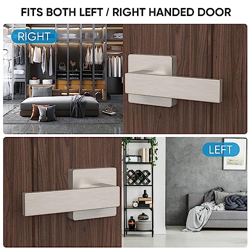 TICONN Door Handle Heavy Duty, Reversible Square Door Lever for Bedroom, Bathroom and Rooms (Satin Nickel, Dummy - Front Mount)
