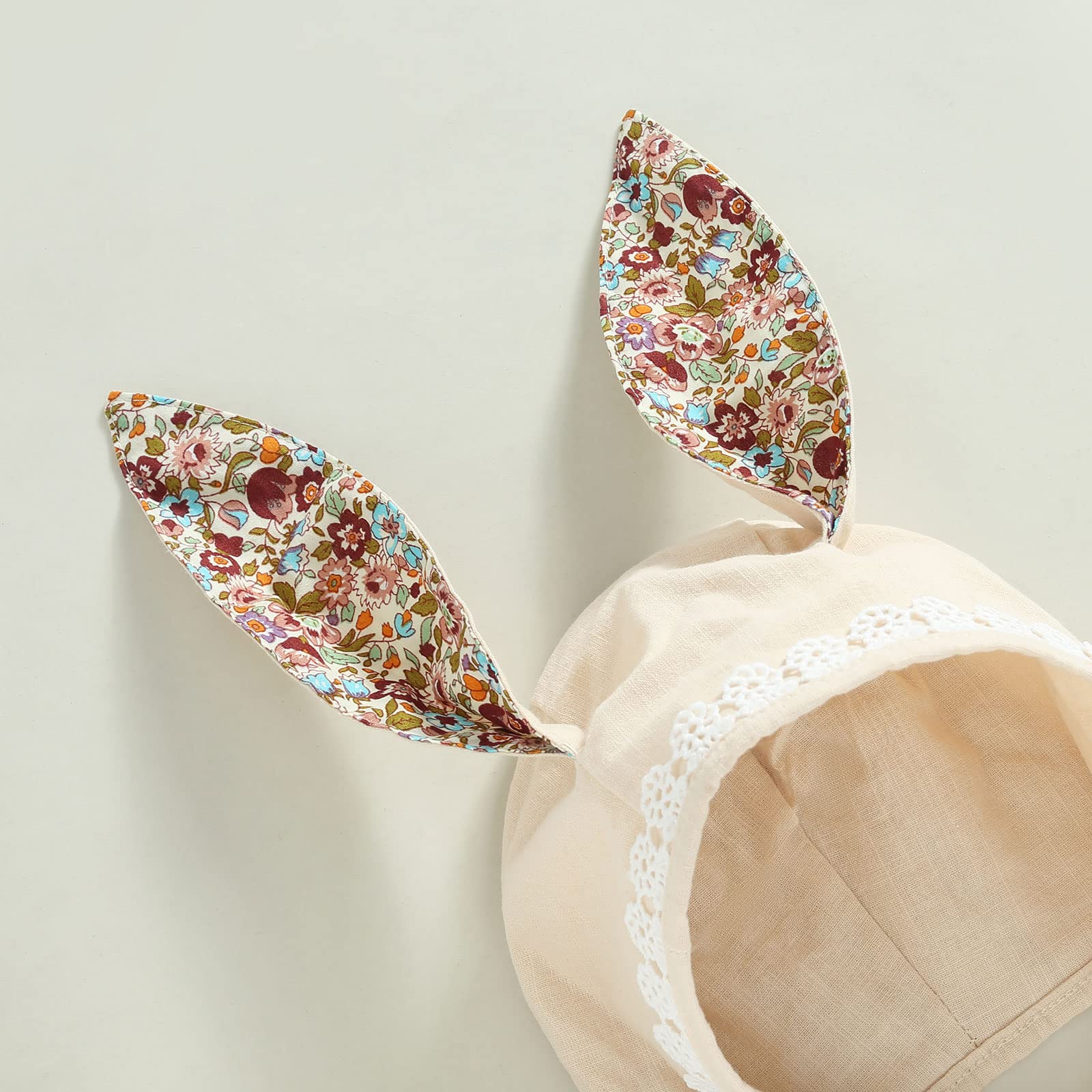 Toddler Baby Girls Easter Outfit Romper/Dress Sleeveless Bunny Ear Sister Mathing Clothes with Tail (A-Light Khaki, 6-12 Months)
