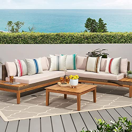 OTOSTAR Set of 2 Outdoor Pillow Covers 18x18 Inch Waterproof Decorative Throw Pillow Covers Geometry Pillowcases Square Cushion Case Garden Pillows Shell for Couch Patio Furniture Tent Balcony (Grey)