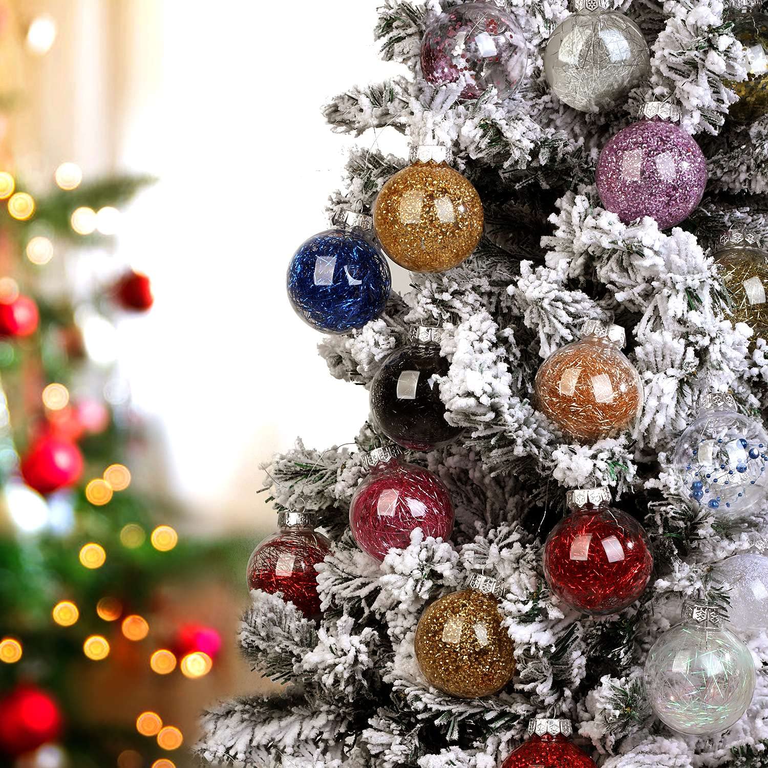 Lanpn Christmas Ornaments Set for Tree Decorations, Shatterproof Unbreakable Clear Plastic Balls Baubles Bulk for Xmas Decor (Silver, 2.8"/24pcs)