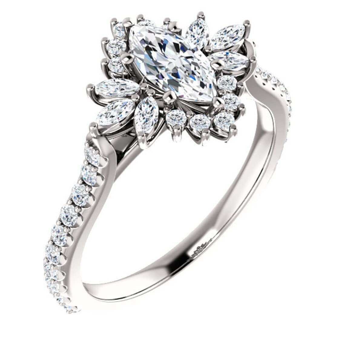 Riya Gems 3 CT Marquise Moissanite Engagement Ring Wedding Eternity Band Vintage Solitaire Halo Setting Silver Jewelry Anniversary Promise Vintage Ring Gift for Her (5.5)