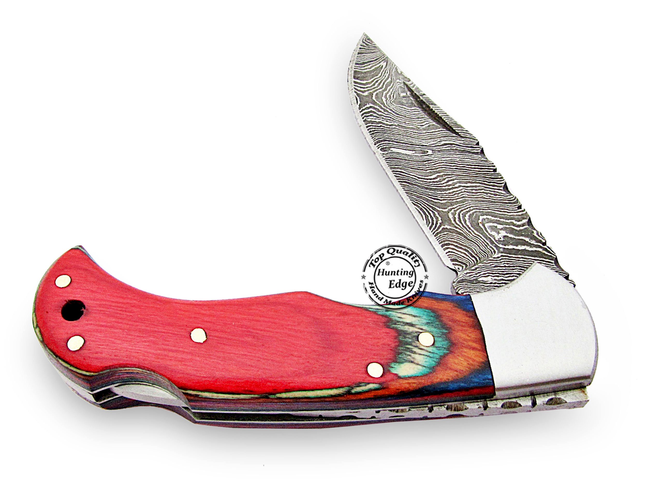 Hunting Edge Multi Colour Wood 6.5'' 100% Handmade Damascus Steel Folding Pocket Knife 100% Prime Quality