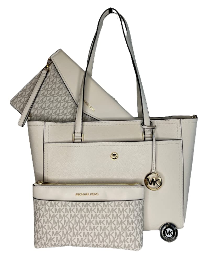 Michael Kors Maisie Large Pebbled Leather 3-IN-1 Tote Bag bundled Purse Hook (Lt Cream)
