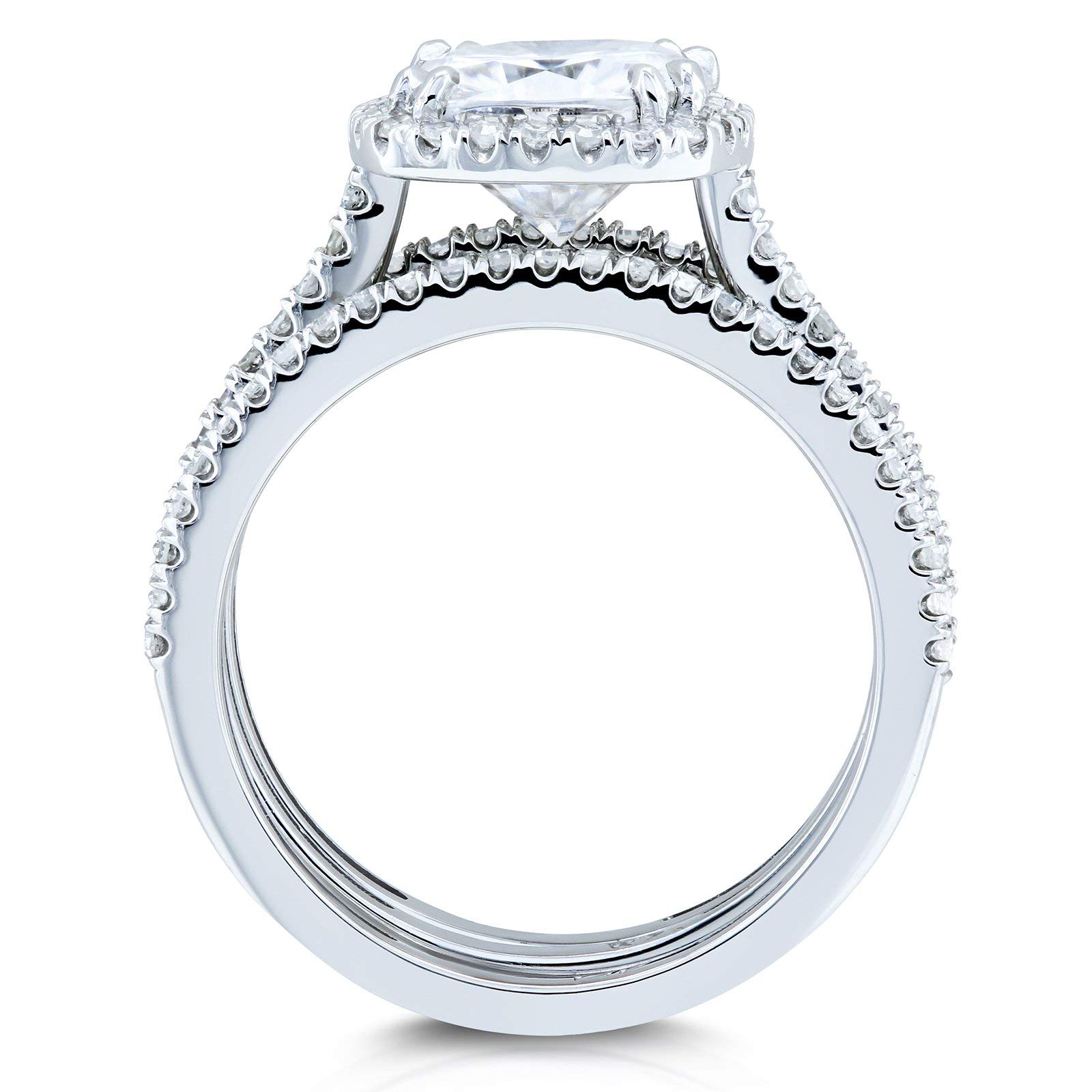 Kobelli Cushion Brilliant Moissanite Halo Bridal Wedding Rings Set 2 1/2 CTW 14k White Gold (DEF/VS, GH/I), 6.5