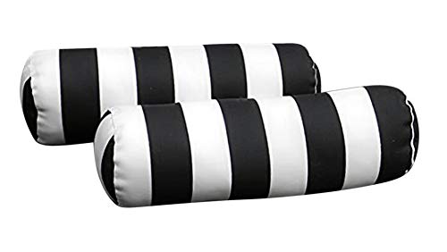 Set of 2 Indoor/Outdoor Decorative Bolster/Neckroll Pillows - Black and White Stripe