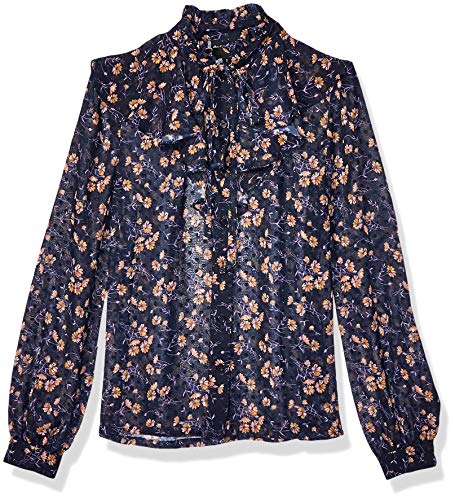 Jill Jill Stuart Women's Neck Bow Blouse Elodie Print, Marine, 6