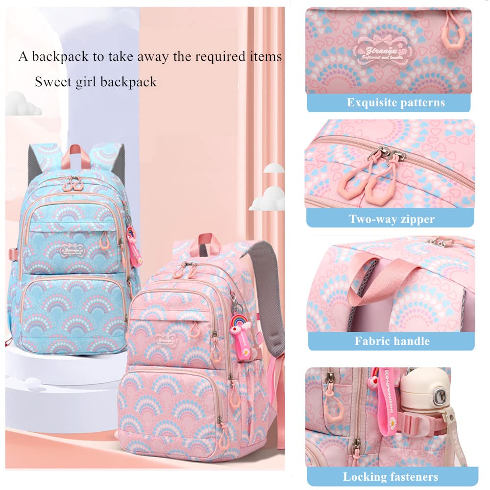 LANSHIYA 3Pcs Crown Printed Backpack for Girls Elementary School Students Bookbag with Lunch Box Kids Lightweight Schoolbag Set,Purple