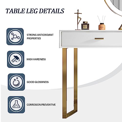 IKuinen Makeup Vanity - Vanity Set with Mirror and Lights, Women Dresser Table with Multifunctional Nightstand, 4 Drawer, Leather Wrapped, Stool, Minimalist and Stylish Dressing Table - 47.2In/White