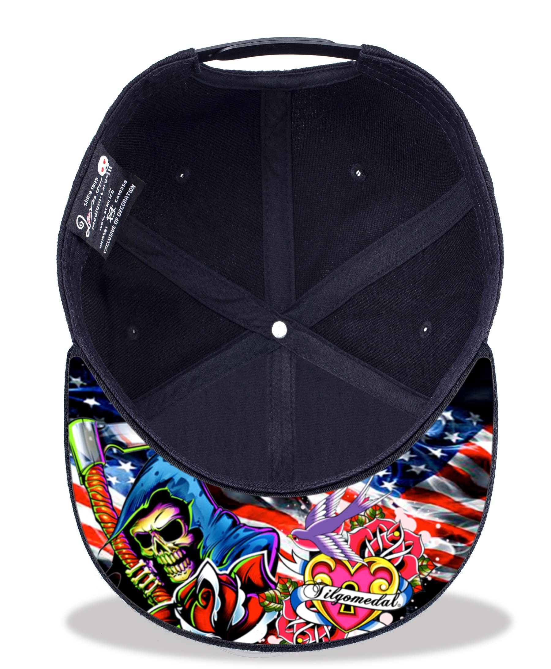 Love To Fashion Reaper Grim Religious Hats for Men Women Skull Black Flat Bill Snapback Baseball Caps,Medium-X-Large