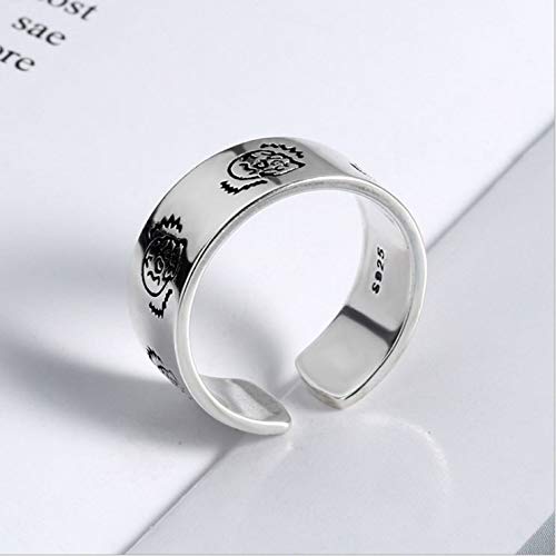 MIYUAN Vintage 925 Sterling Silver Band Ring Wide Chunky Adjustable Open Skull Design Ring for Women (8)