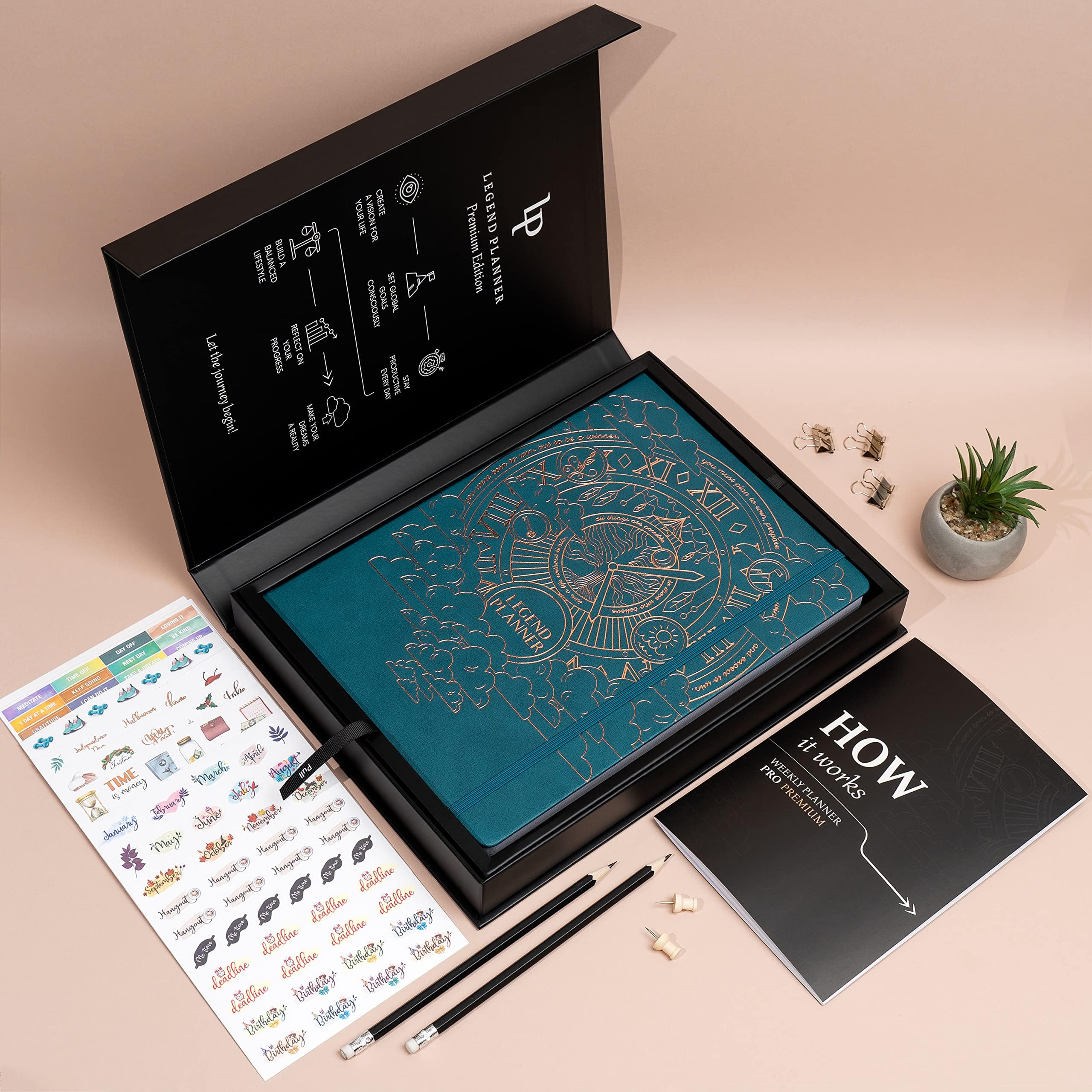 Legend Planner PRO Premium โ Large Undated Weekly, Monthly & Budget Planner with Habit Tracker โ Life Organizer for Time & Task Management, Goal Setting & Productivity โ A4 size (Dark Teal)