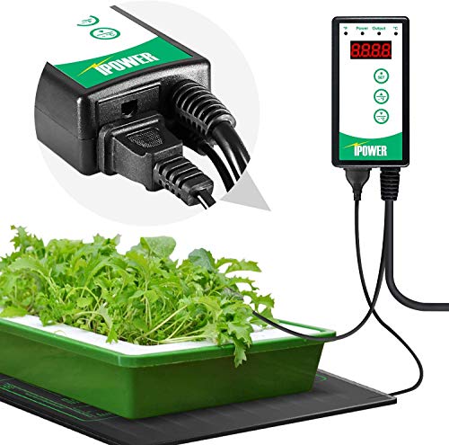 iPower Seed Starter Germination Kit Seedling Propagation Tray with Heater 5in Vented Humidity Dome and Digital Heat Mat Thermostat Combo, Black