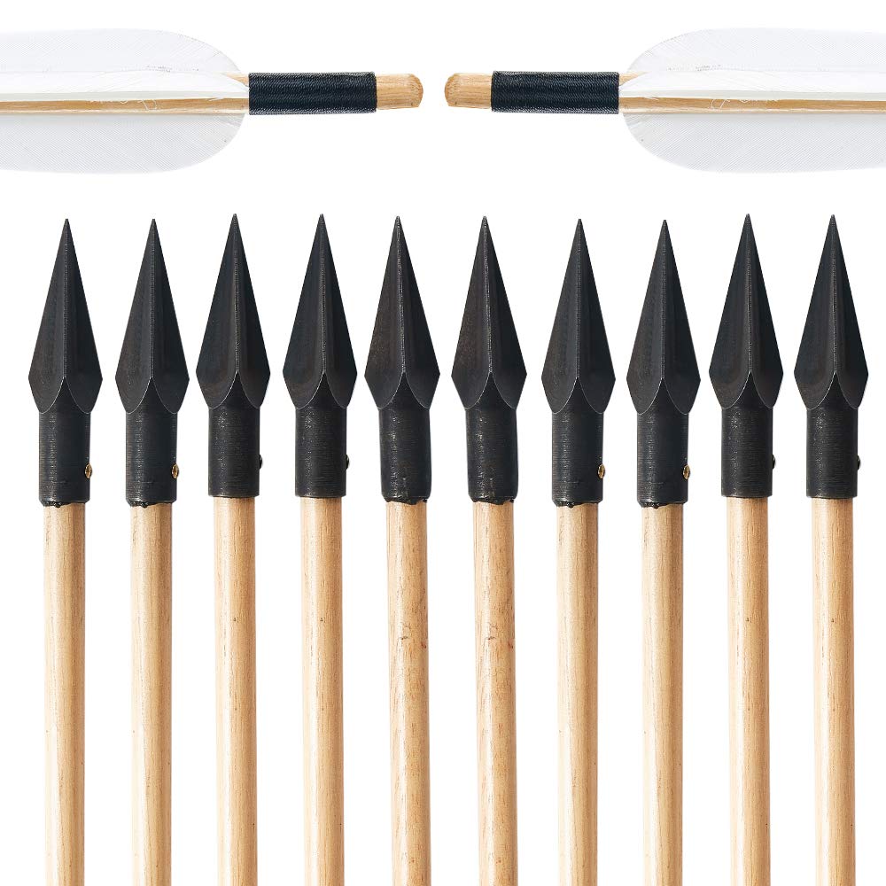 Huntingdoor 6pcs White Turkey Feather Wooden Shaft Hunting Shooting Arrows 31inch with A-803 arrowhead 150grain (White)