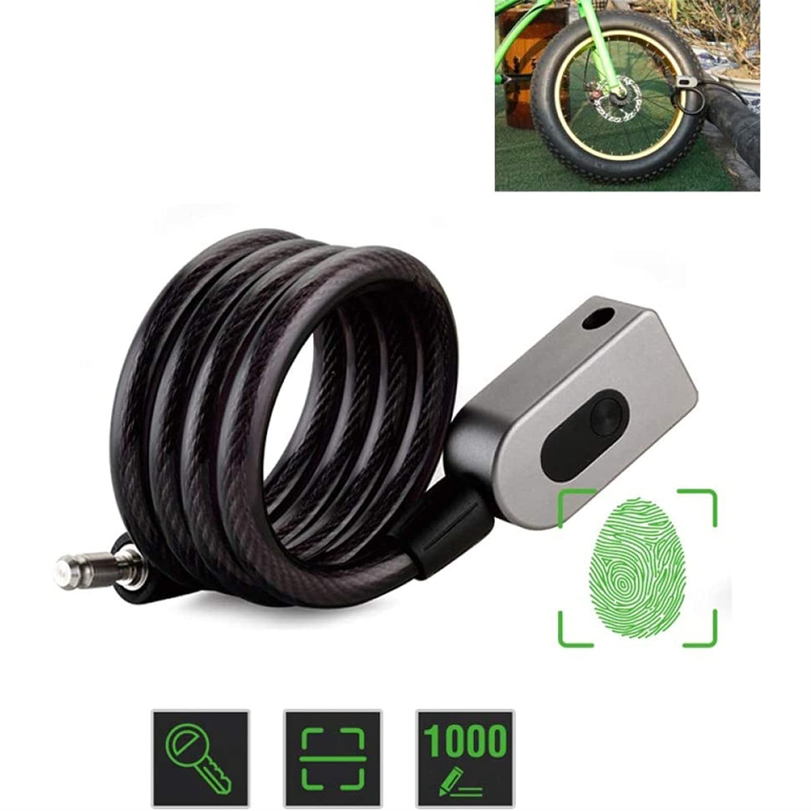 LJJSMG Bike Cable Lock, Smart Fingerprint Lock, Secure Scooter Bike Grill Luggage Protect Your Personal Property