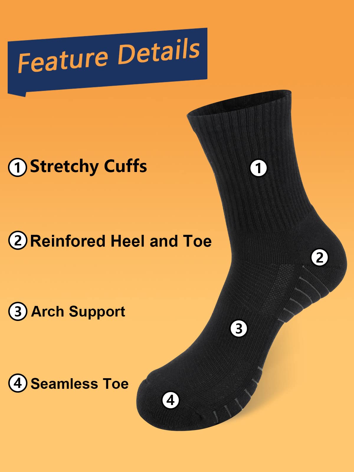 Men's Athletic Running Crew (Quarter) Cushioned Socks for Men Sports Workout or Training 6-Pair