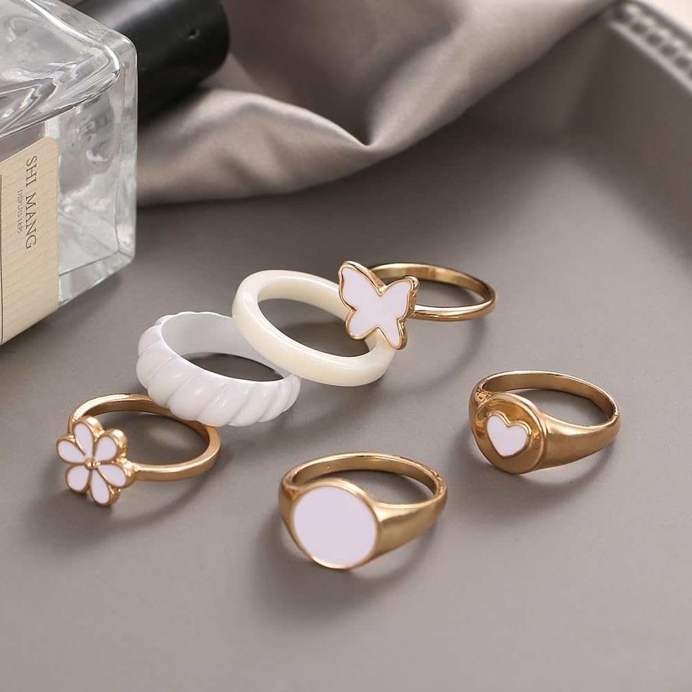 KISS WIFE 24Pcs Gold Knuckle Rings Set for Women, Vintage Stackable Boho Midi Finger Ring Sets, Cute Y2K Aesthetic Rings Pack Trendy Jewelry Gift for Her (6pcs style B)