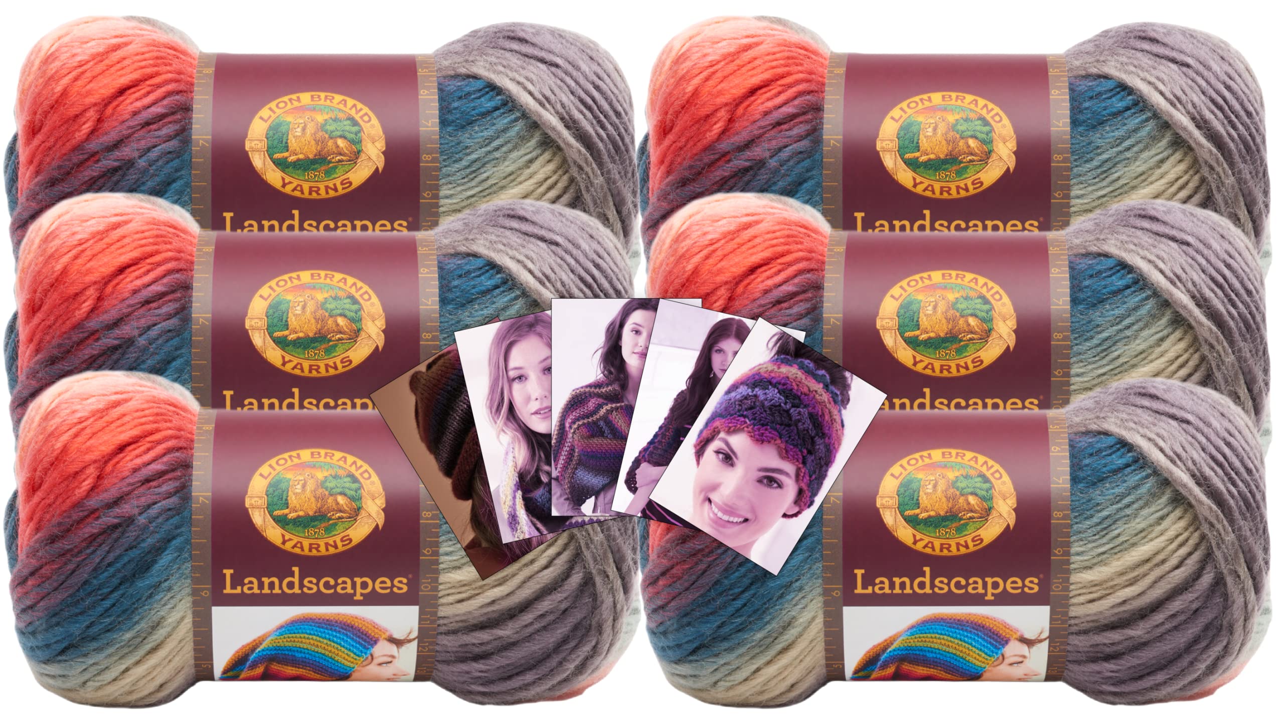 Lion Brand Landscapes Yarn - 6 Pack with Pattern Cards in Color (Harvest Moon)